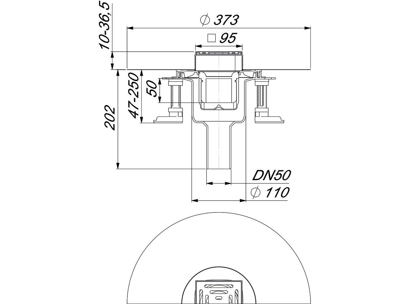 Bodenablauf DallDrain Pure senkrecht, DN50/DN100, 100 x 100 mm