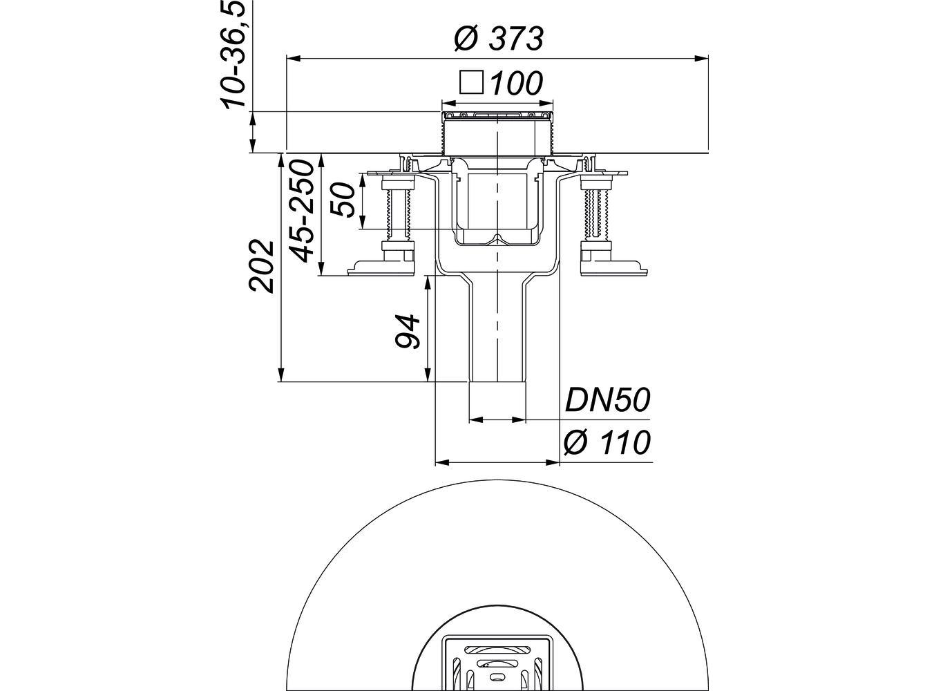 Bodenablauf DallDrain Select senkrecht, DN50/DN100, 100 x 100mm