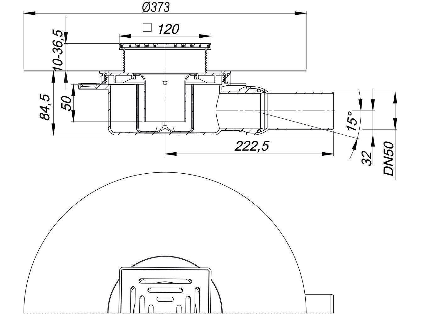 Bodenablauf DallDrain Select OM, DN 50, 120 x 120 mm
