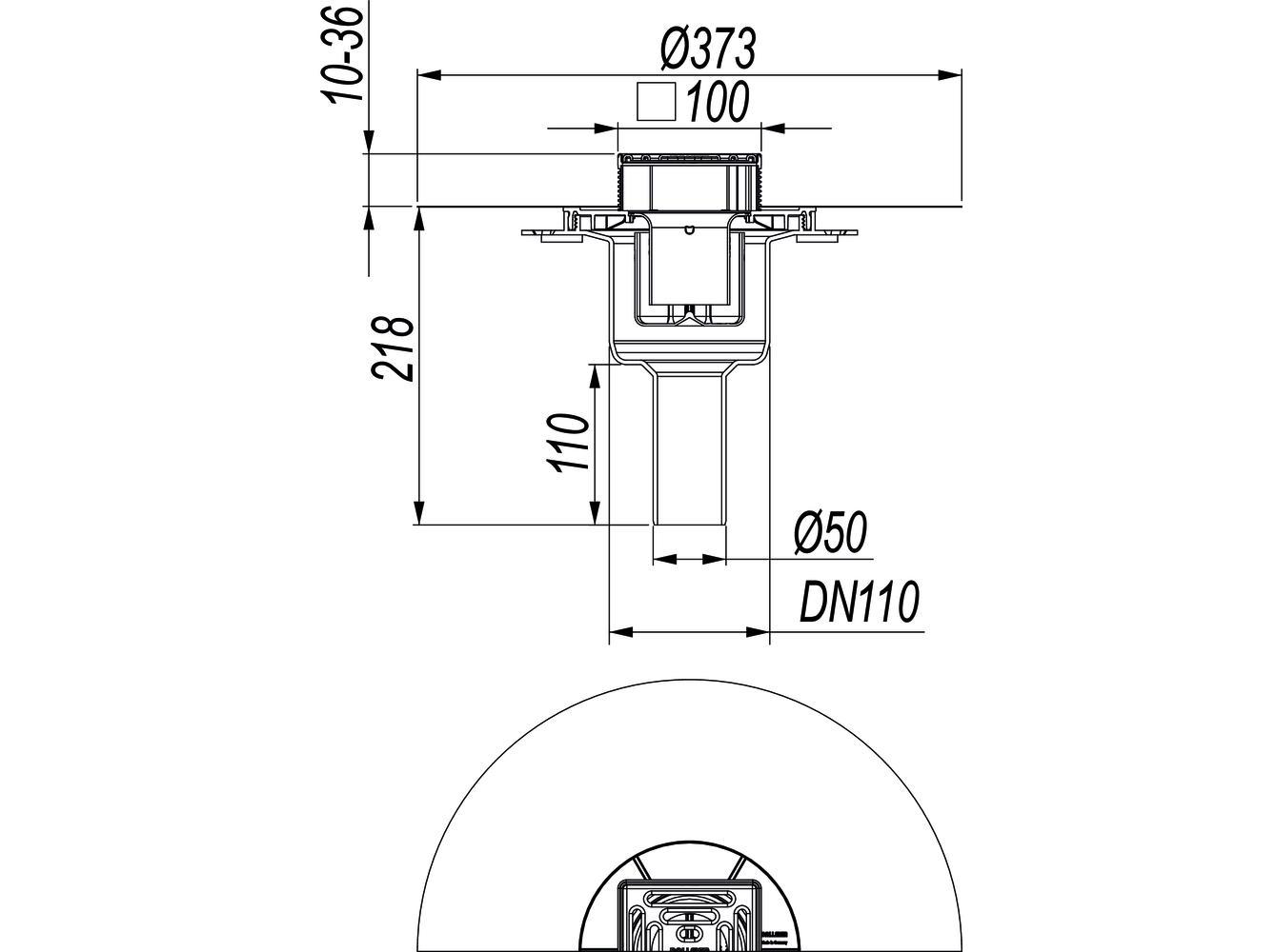 Bodenablauf DallDrain Select senkrecht OM, DN 50, 100 x 100 mm