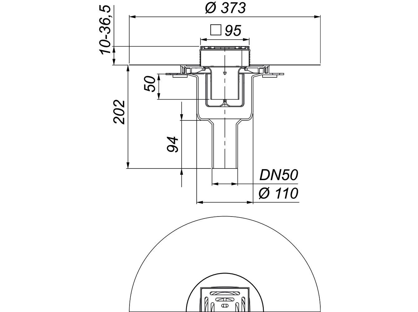 Bodenablauf DallDrain Pure senkrecht OM, DN 50/DN 100, 100 x 100 mm