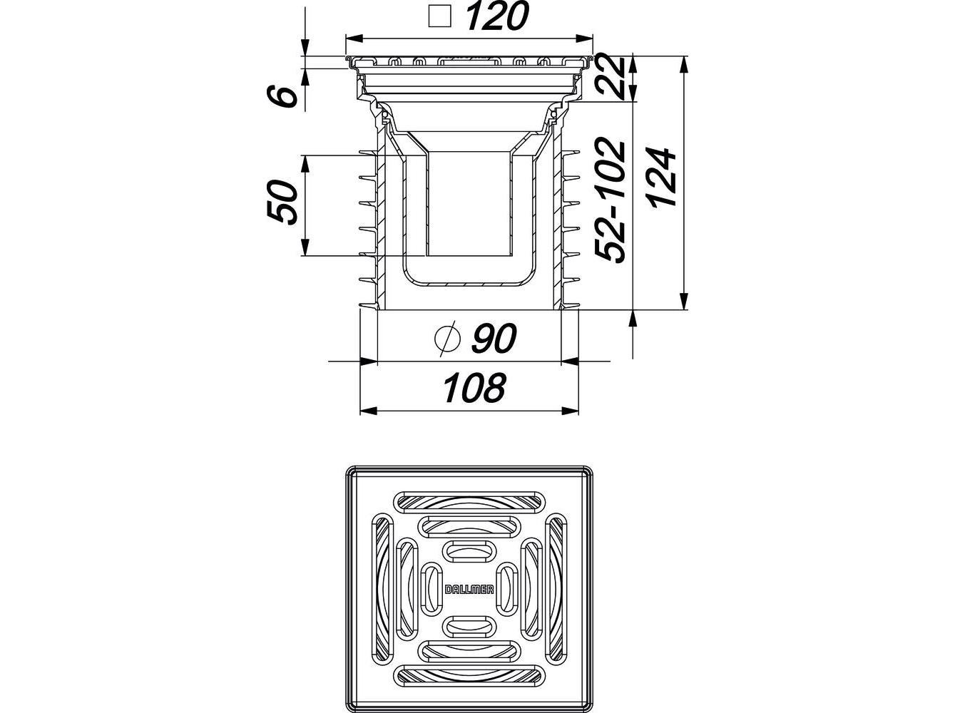 Bodenablauf PRONTO, DN 100, 120 x 120 mm