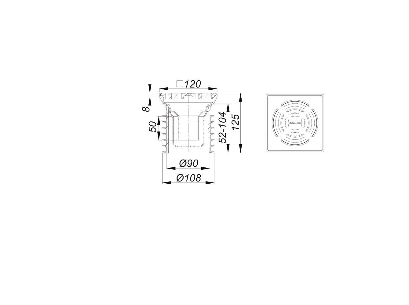 Bodenablauf PRONTO K Alu, DN 100, 120 x 120 mm
